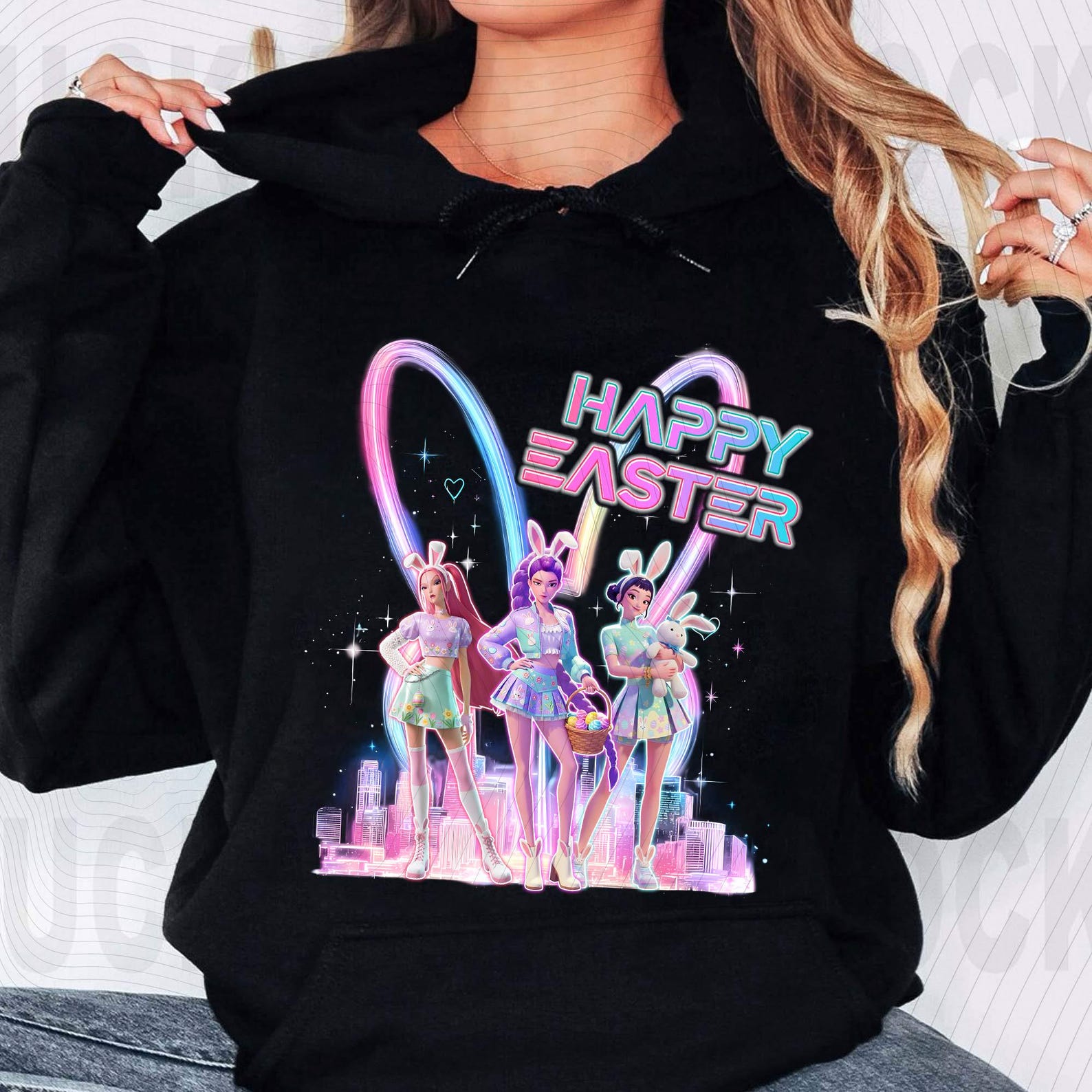 Kpop Easter Day PNG, K-pop Cartoon Girl Band, Easter Anime Girl Group ...