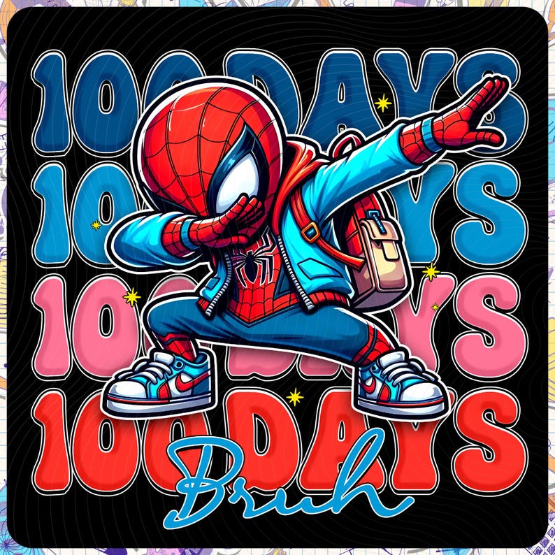 Retro 100 Days Bruh Png, Spider Cartoon Character Png, Happy 100 Days ...