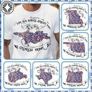 Preppy USA State Map Png Bundle, 4th of July Floral Map Png, Patriotic ...