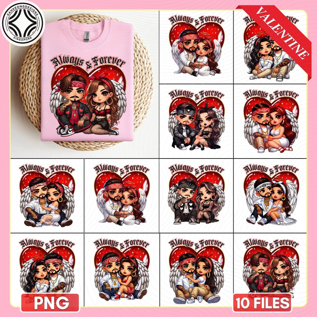 Chicano Valentine Chola Couple Png Bundle, Pink Chicana Valentine Png ...