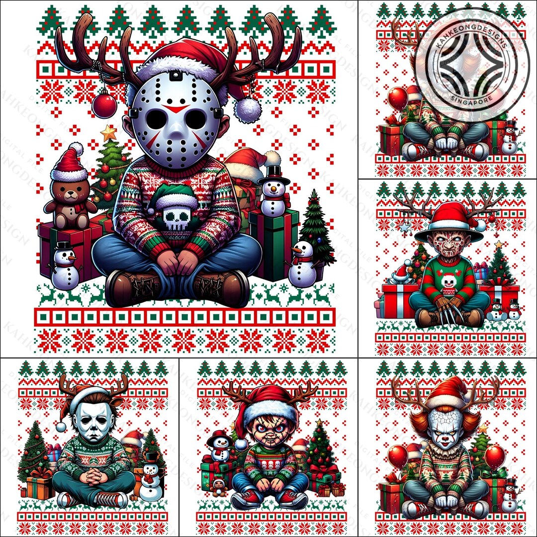 Chibi Killer Christmas Png Bundle, Christmas Movie Killer Png, Merry ...