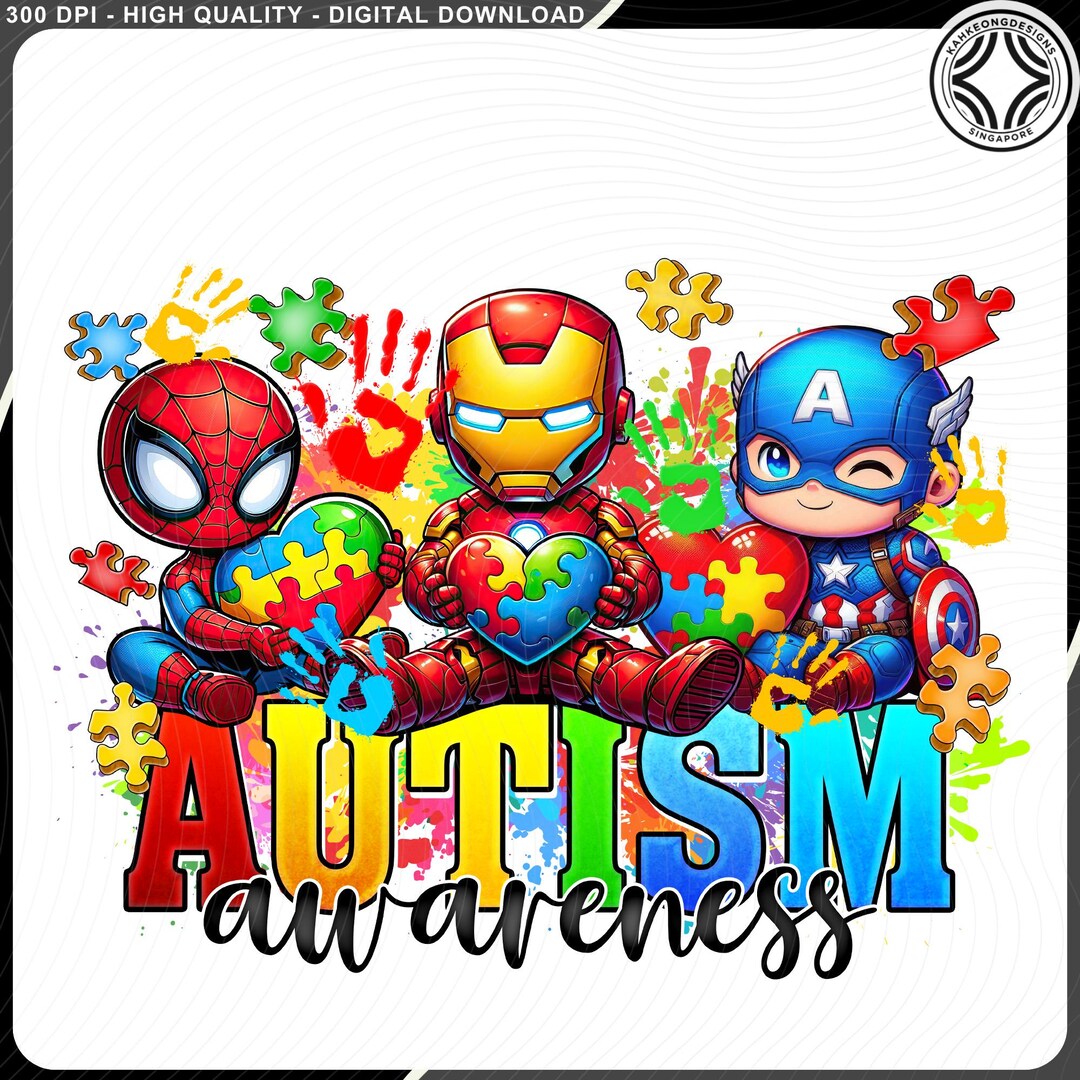 Autism Squad Superhero Cartoon Png, I Wear Blue for Autism Awareness ...