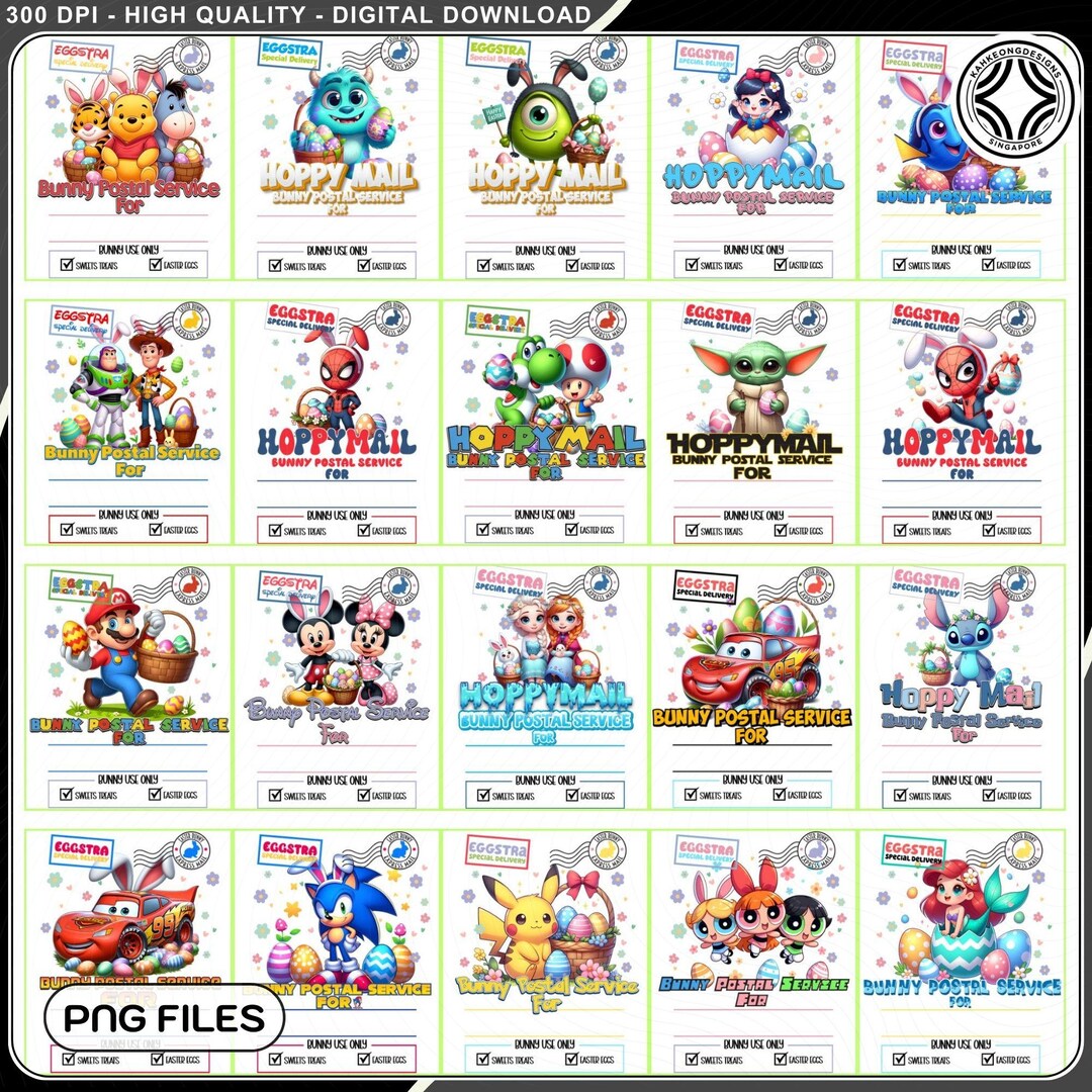 20 Easter Cartoon Bears Bunny Sack Png Bundle, Easter Sack Special ...