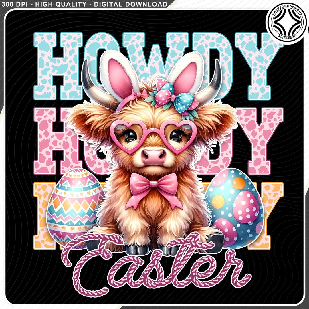 Howdy Easter Png, Cute Highland Cow Easter, Western Easter Bunny Ears ...