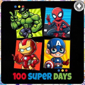 Superhero Cartoon 100 Days of School PNG, 100 Days of School Cartoon ...