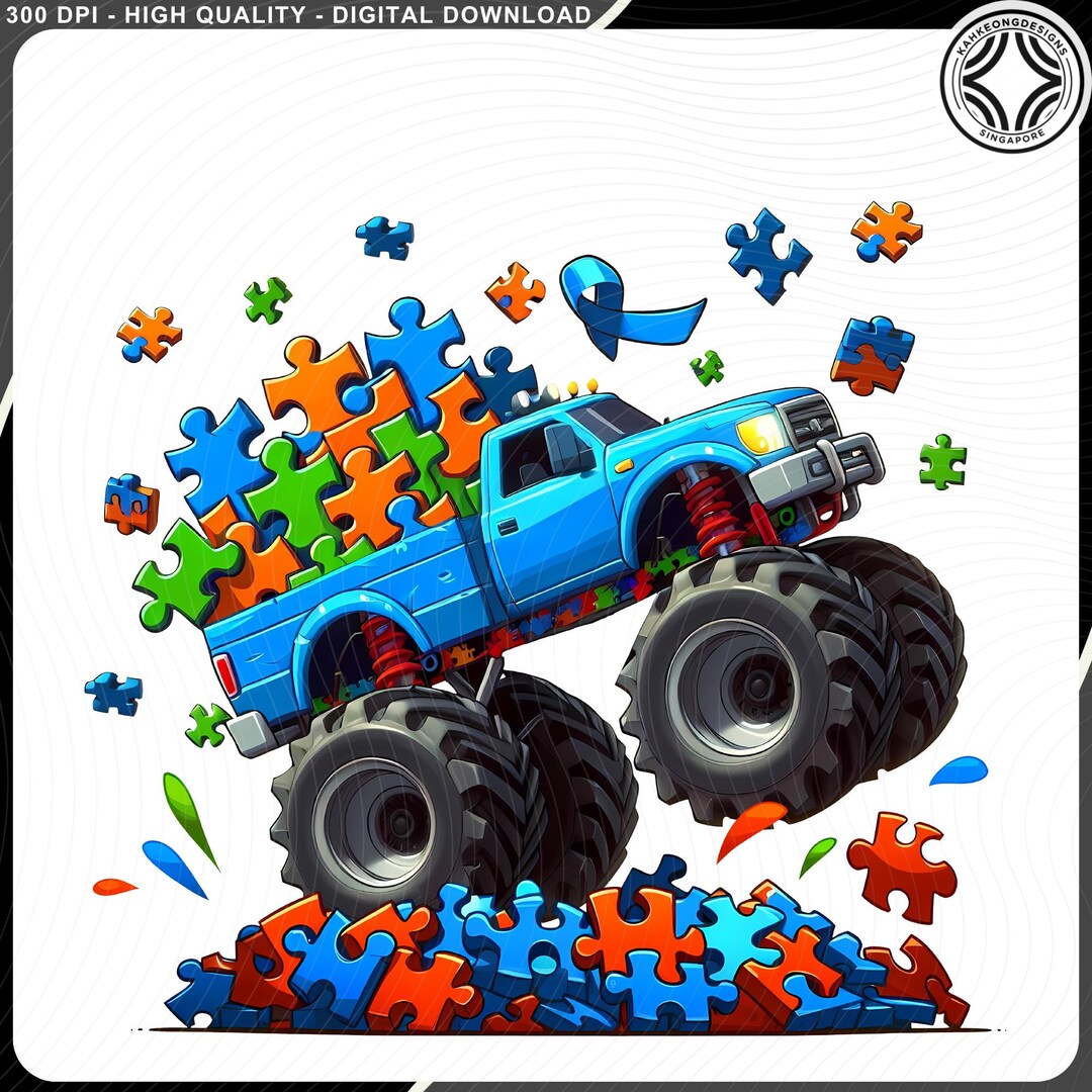Colorful Autism Puzzle Png, Autism Monster Truck Png, Autism Mom Png ...