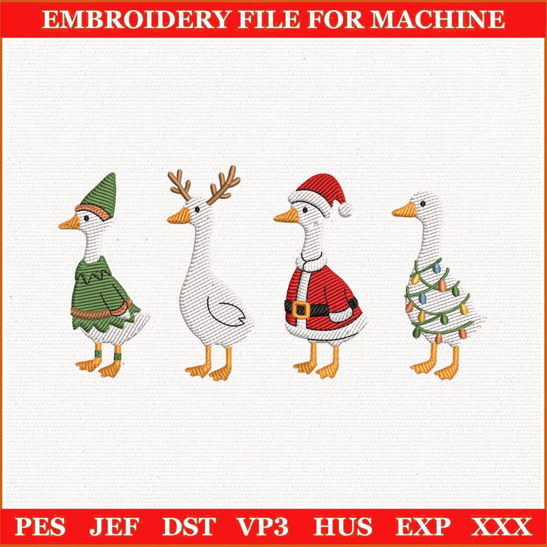 Cute Goose Christmas Embroidery Design, Holiday Animal Pattern, Festive ...