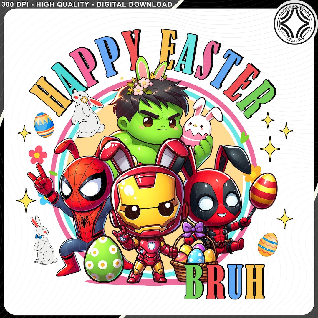 Happy Easter Bruh Cartoon Png, Chibi Superhero Easter Cartoon Png ...