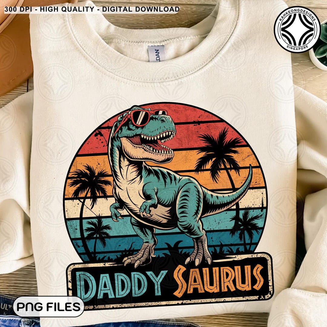 Retro Daddysaurus Png, Papa Saurus T-rex Dinosaur Png, Family Dinosaur ...