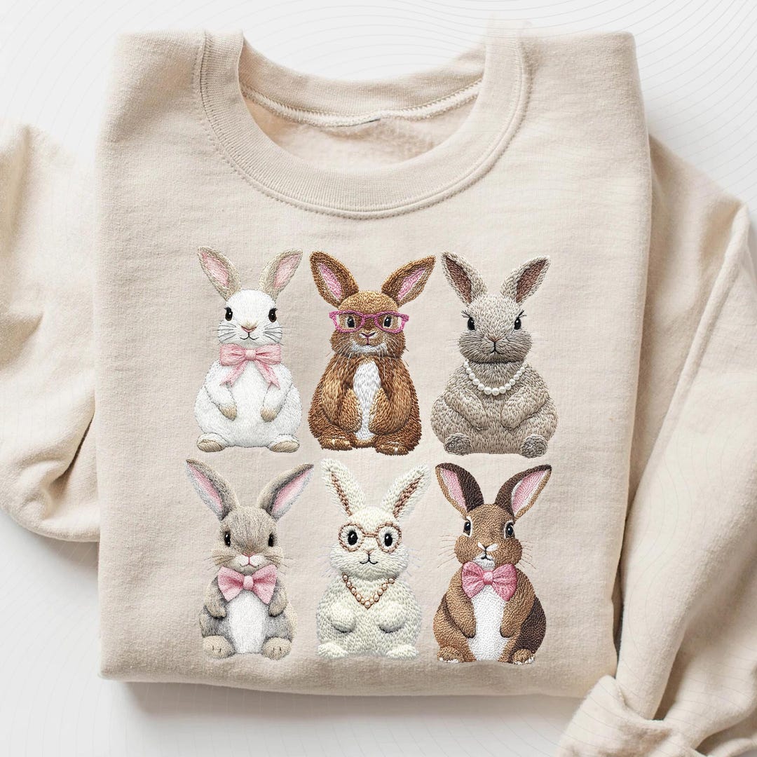 Embroidery Easter Bunny Png, Retro Easter PNG, Vintage Happy Easter PNG ...