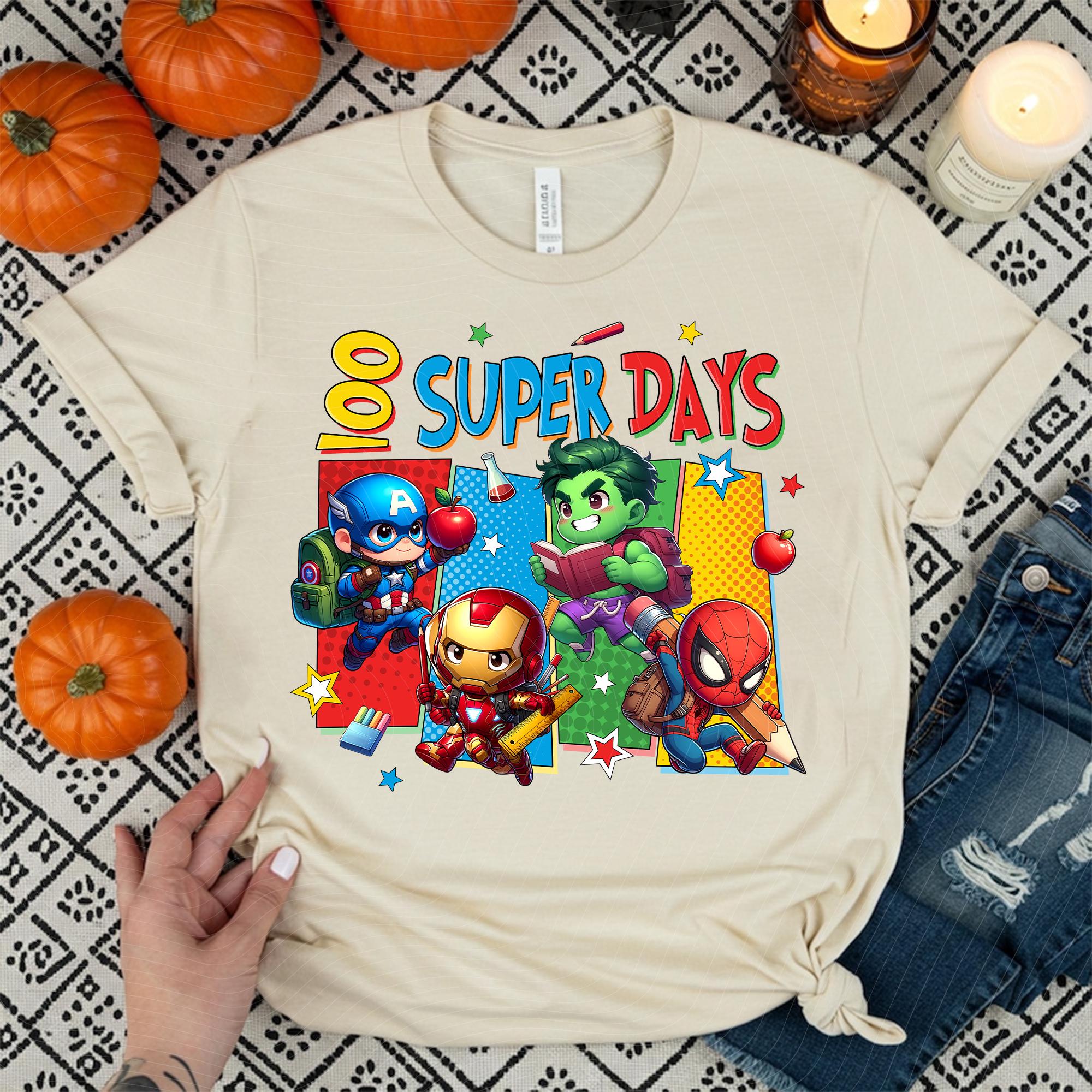 Superhero 100 Days of School PNG, School 100th Day Cartoon Shirt Png ...
