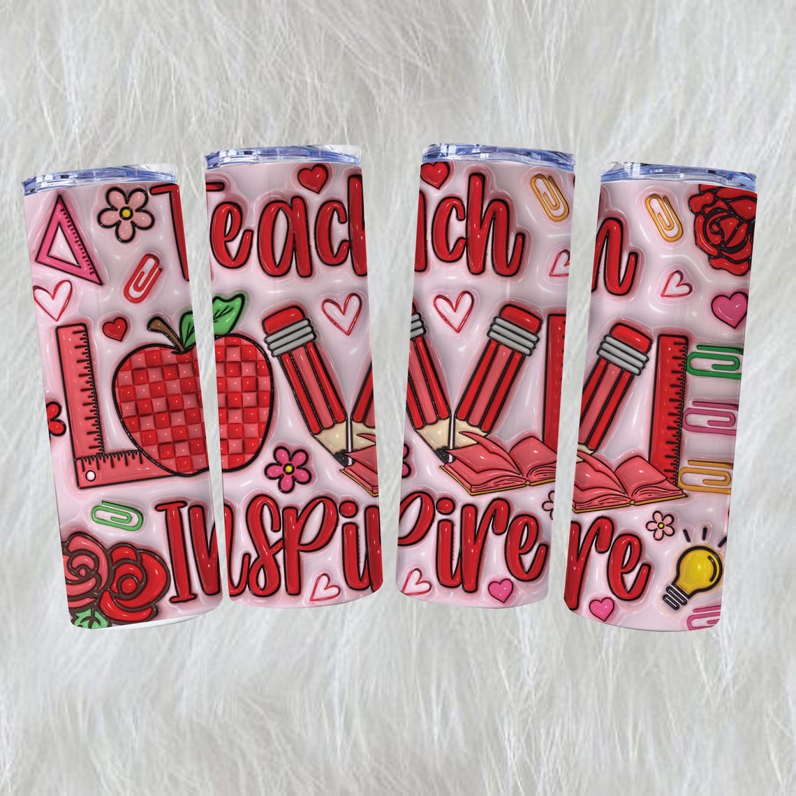 3D Inflated Teach Love Inspire, Puffy Teacher Rainbow Tumbler, Pink ...