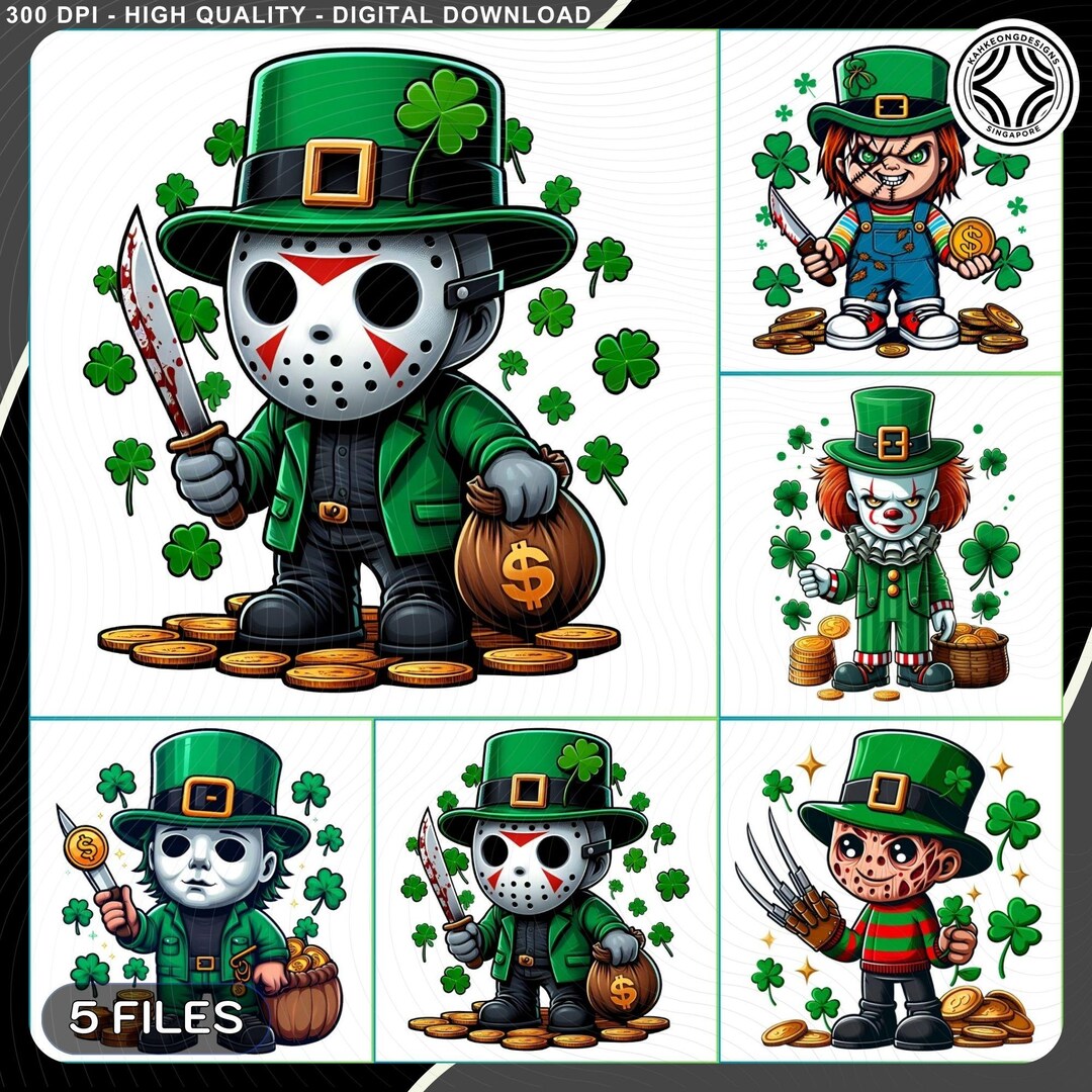 6 Killer St. Patricks Day Chibi Cartoon Png Bundle, Horror Patrick Png ...