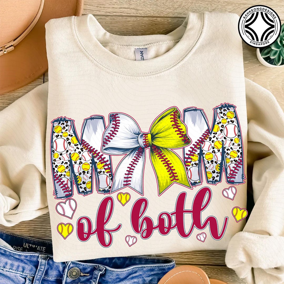 Mom of Both Baseball Softball Mama Png, Softball Baseball Mom Shirt ...