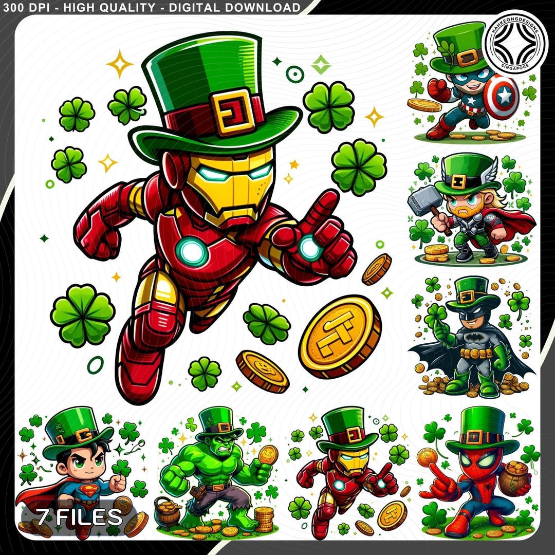 6 Funny St Patrick Day Chibi Movie Png Bundle, Superhero Patrick Day ...