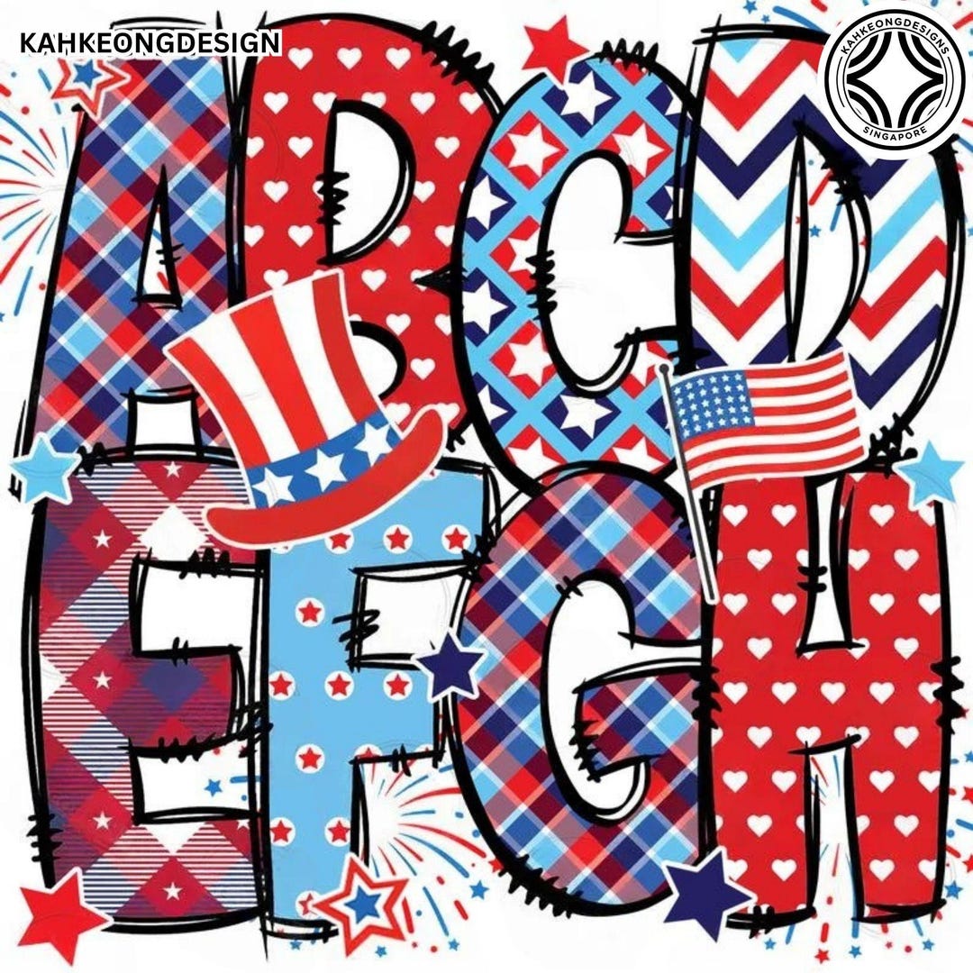 American Flag Doodle Letters Bundle Png, Patriotic American Flag ...