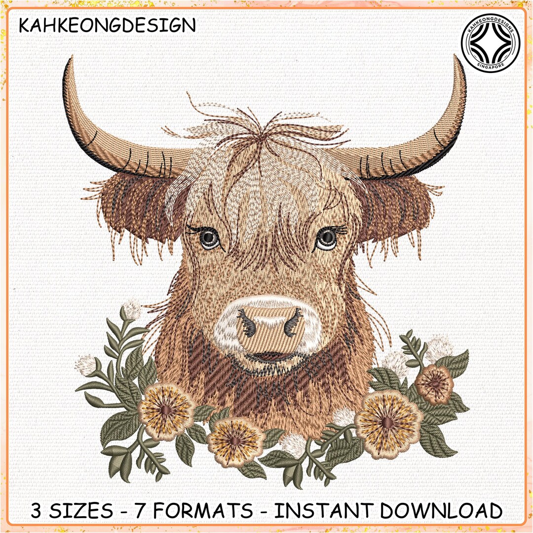 Highland Cow Embroidery Design, Farm Animal Embroidery Design, Animal ...