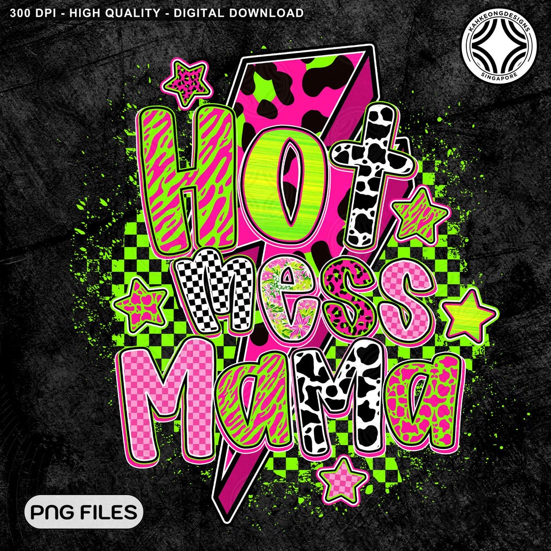 Retro Hot Mess Mama Png, Checkered Mama Png, Preppy Mama PNG, Pink Lime ...