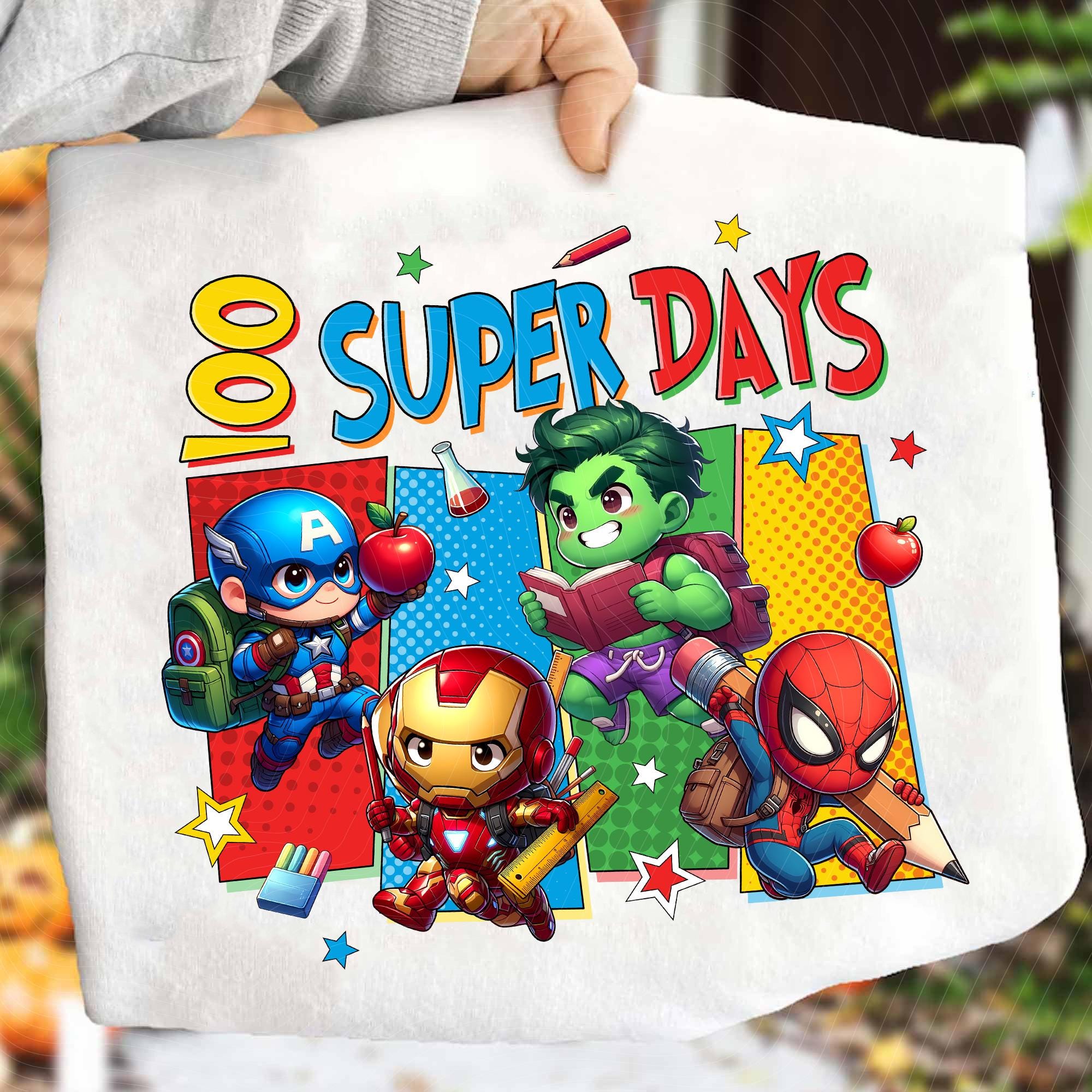 Superhero 100 Days of School PNG, School 100th Day Cartoon Shirt Png ...