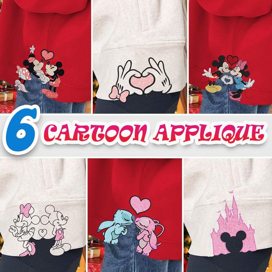 6 Valentine Cartoon Applique Design Bundle, Retro Valentine Embroidery ...