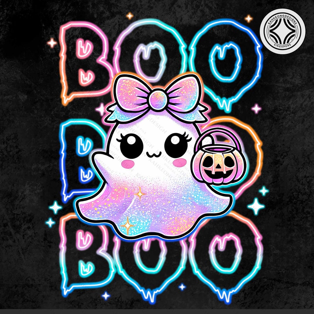 Cute Colorful Neon Boo Ghost PNG, Halloween Boo Bow PNG, Cute Boo Ghost ...