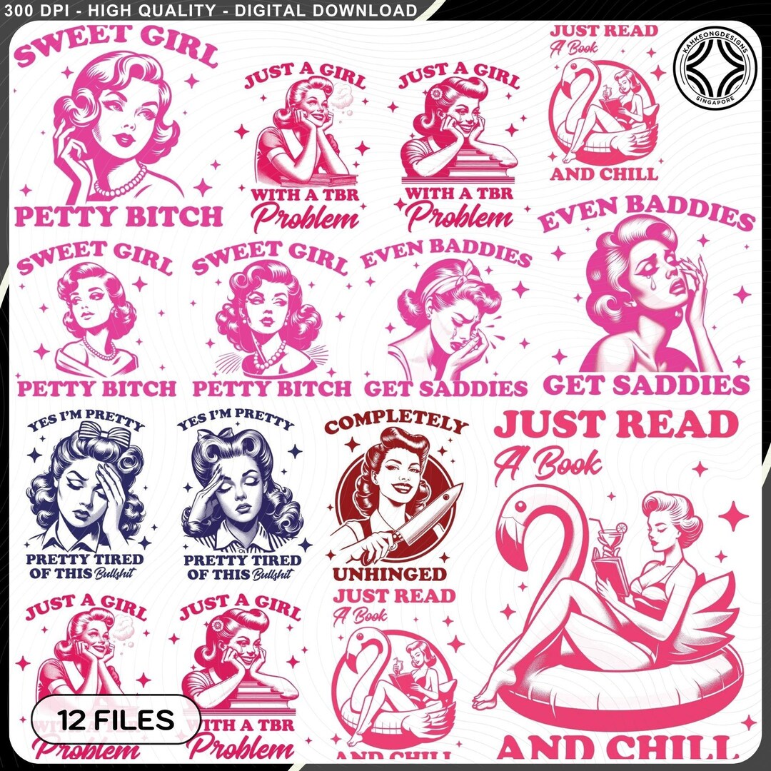 8 Retro Unhinged Girl Png Bundle, Completely Unhinged Png Bundle ...