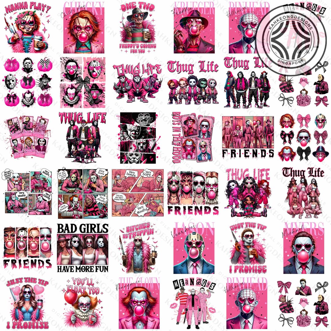 30 Pink Horror Movie Killers Png Bundle, Halloween Horror Friends Png ...