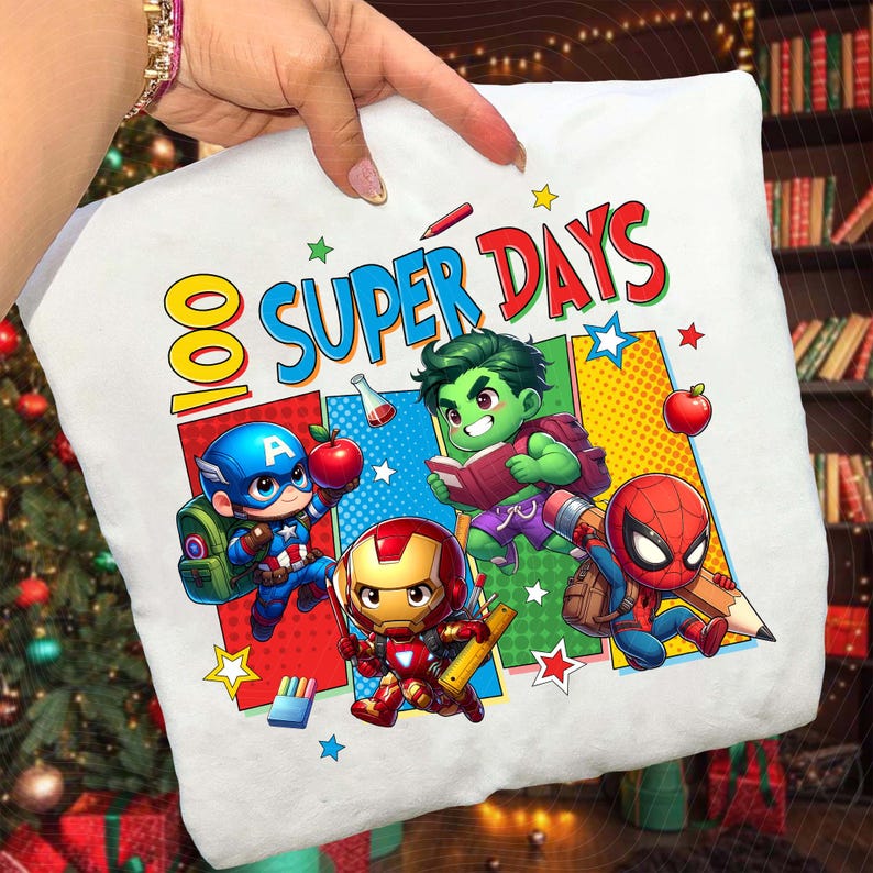 Superhero 100 Days of School PNG, School 100th Day Cartoon Shirt Png ...