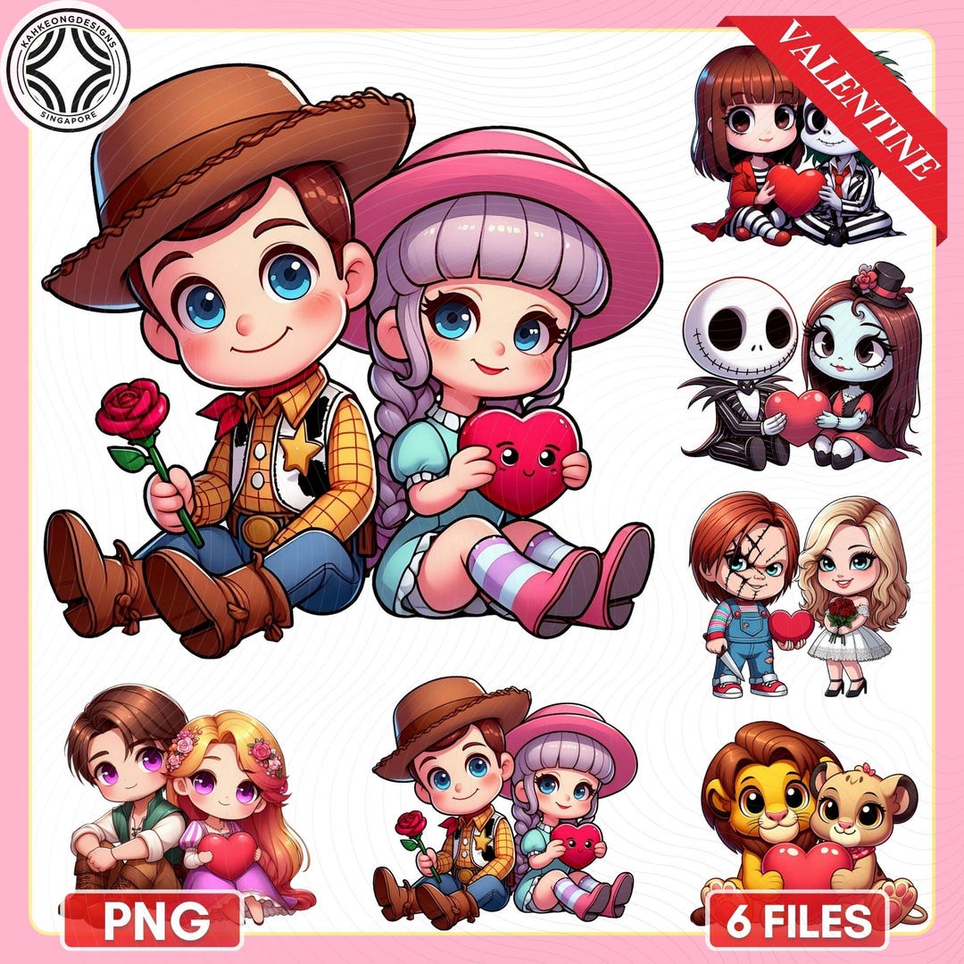 6 Couple Cartoon Png Bundle, Chibi Killer Horror Couple Png, Valentines ...
