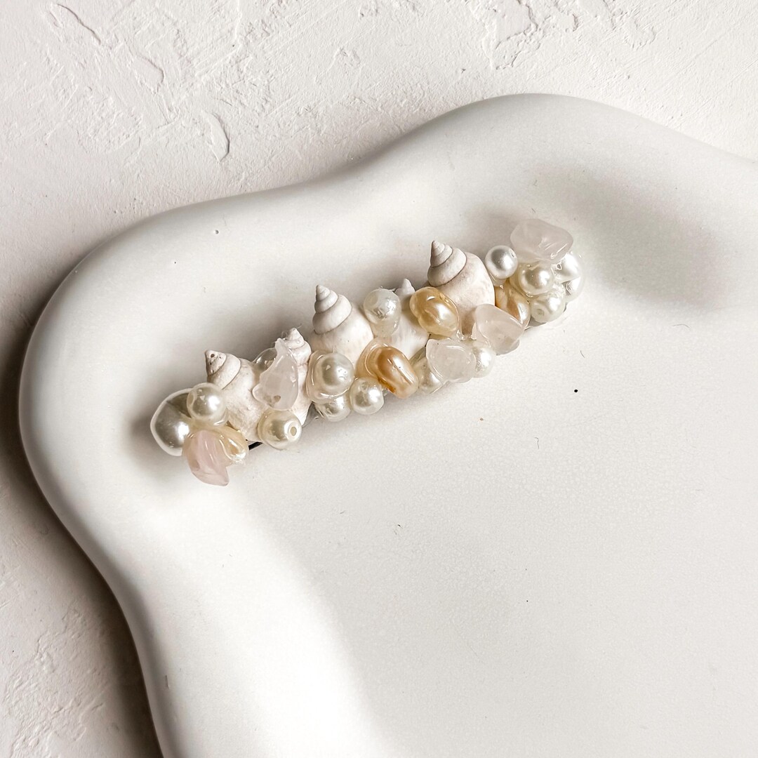 Real Seashells Hair Clip Handmade, Quartz & Pearls - Mermaid Hair ...