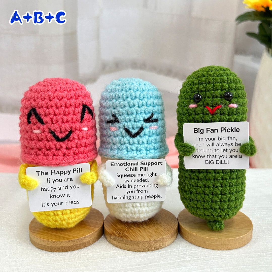 Handmade Crochet Chill Pill Toy/crochet Happy Pill Toy, Crochet Pickle ...