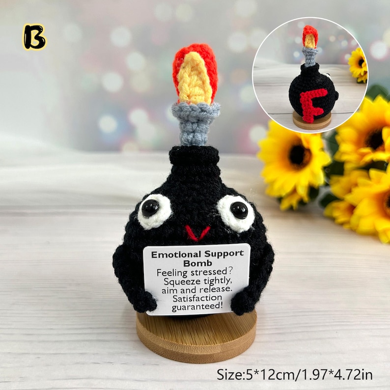 Handmade Crochet Bomb Toy,emotional Support Bomb, Black/gray/yellow ...