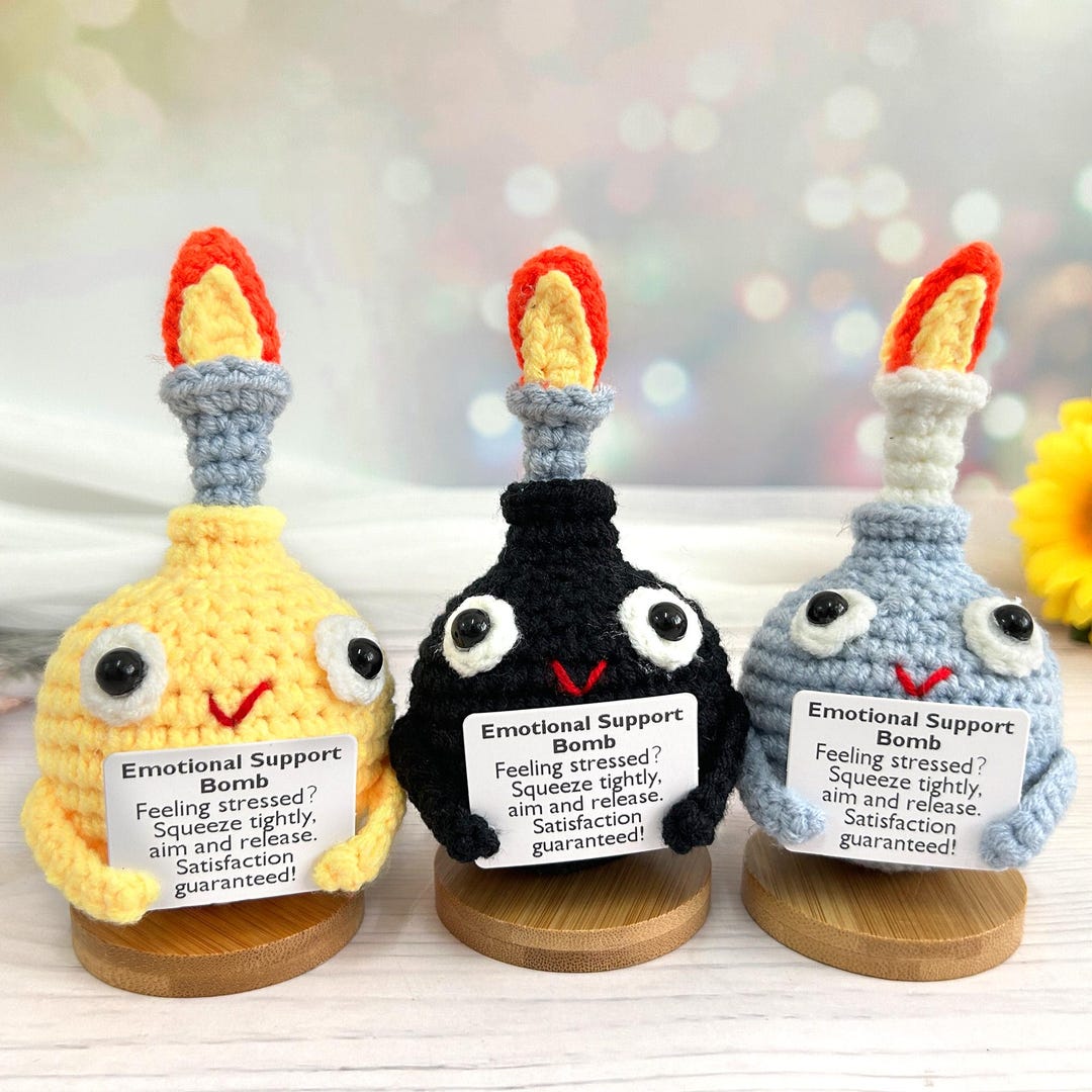 Handmade Crochet Bomb Toy,emotional Support Bomb, Black/gray/yellow ...