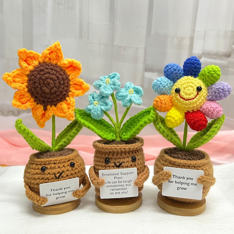 Emotional Support Plants,hand Crocheted Sunflowers/forget Me Not ...