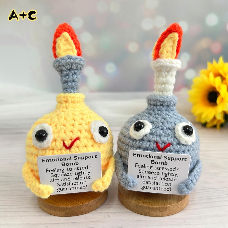 Handmade Crochet Bomb Toy,emotional Support Bomb, Black/gray/yellow ...