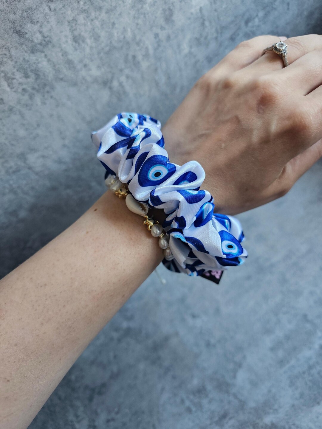 Evil Eye Midi Satin Hair Scrunchie - Etsy UK