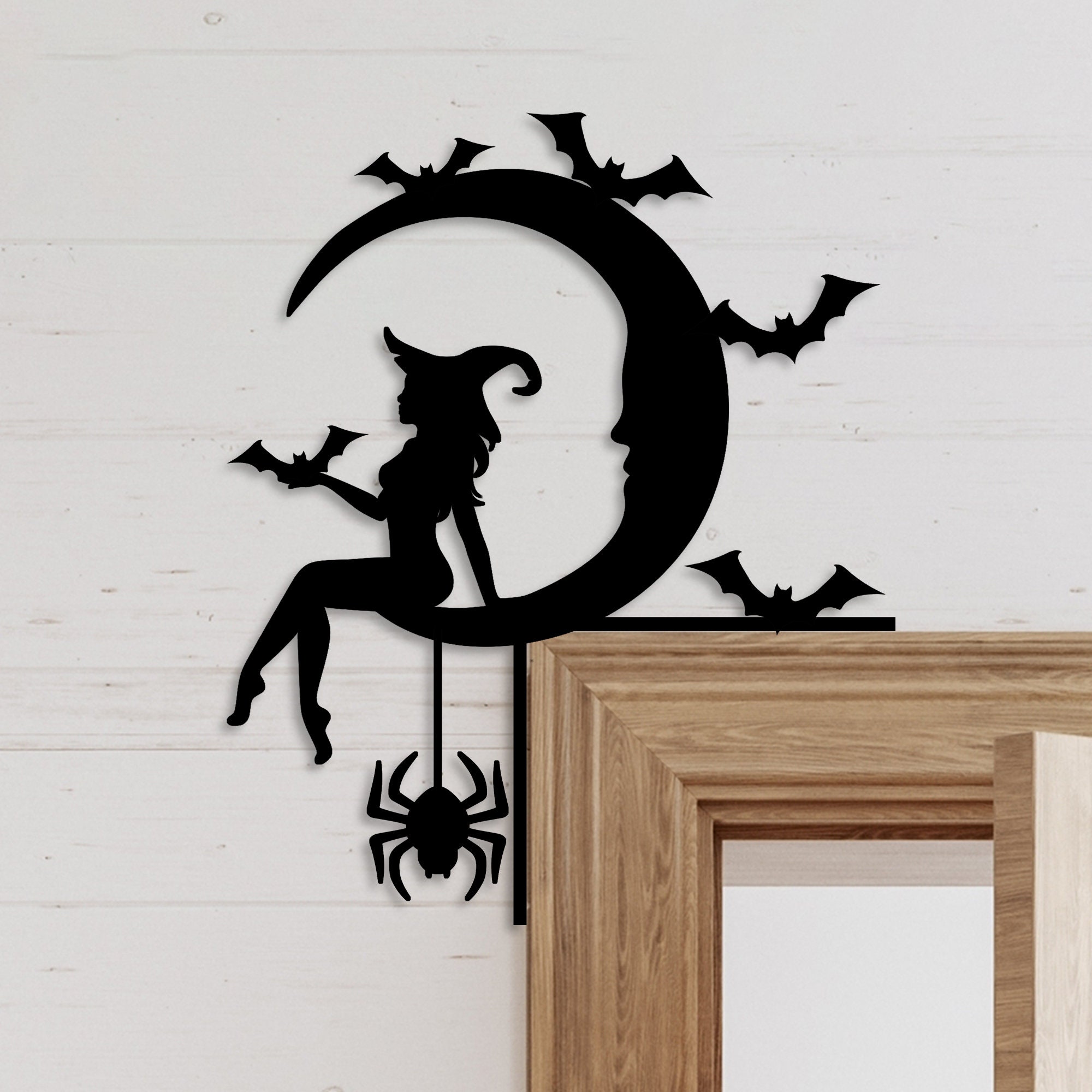Witch Sitting on the Moon Metal Door Corner Halloween Door Corner ...