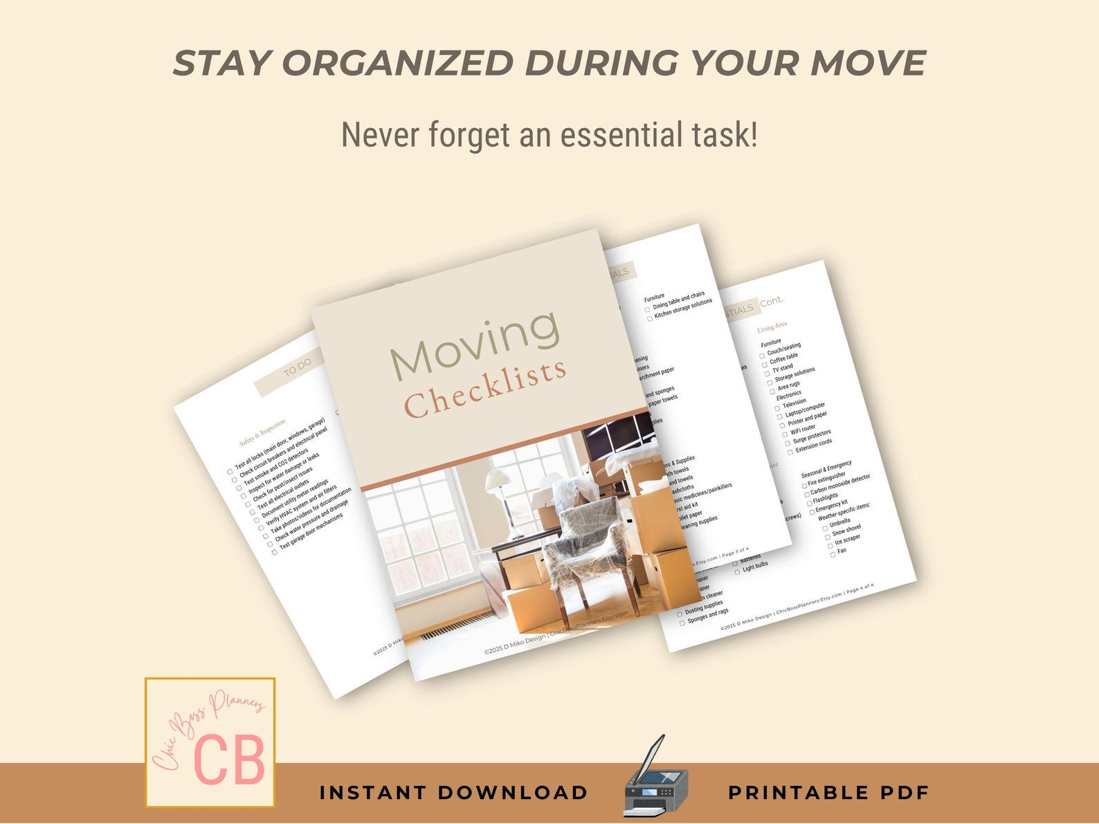 Moving Checklist Printable PDF First Apartment Essentials Home Packing ...