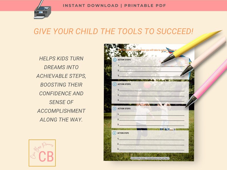 Kids Goal Planner Printable Goal Setting Worksheet for Children Growth ...