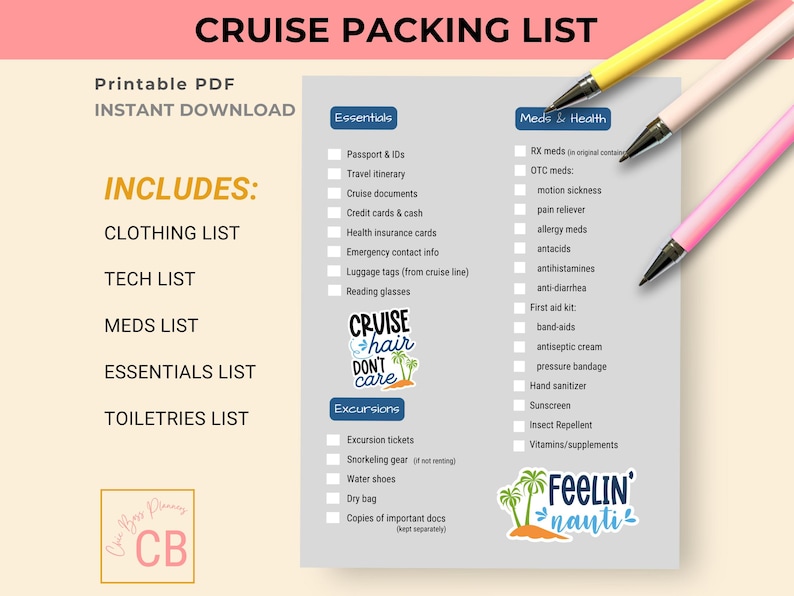 Cruise Packing List Cruise Vacation Packing Checklist for First Time ...