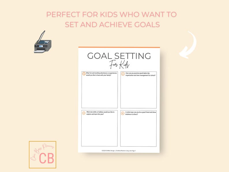Kids Goal Planner Printable Goal Setting Worksheet for Children Growth ...