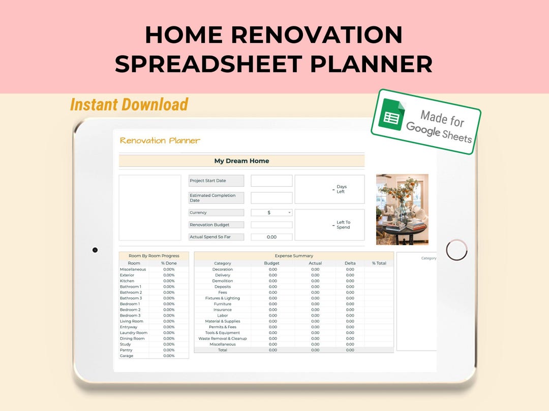 Home Renovation Budget Spreadsheet Planner Home Reno Google Sheet Home ...