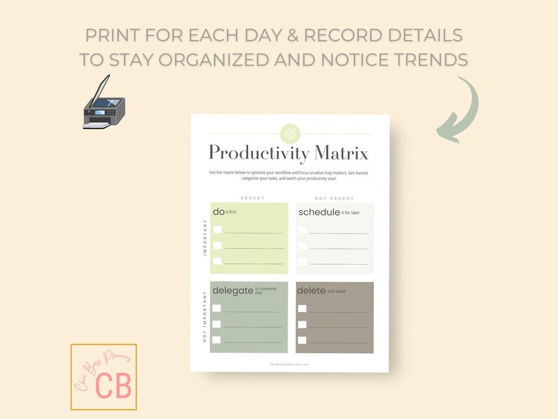 Productivity Matrix Printable Eisenhower Matrix Time Management Planner ...