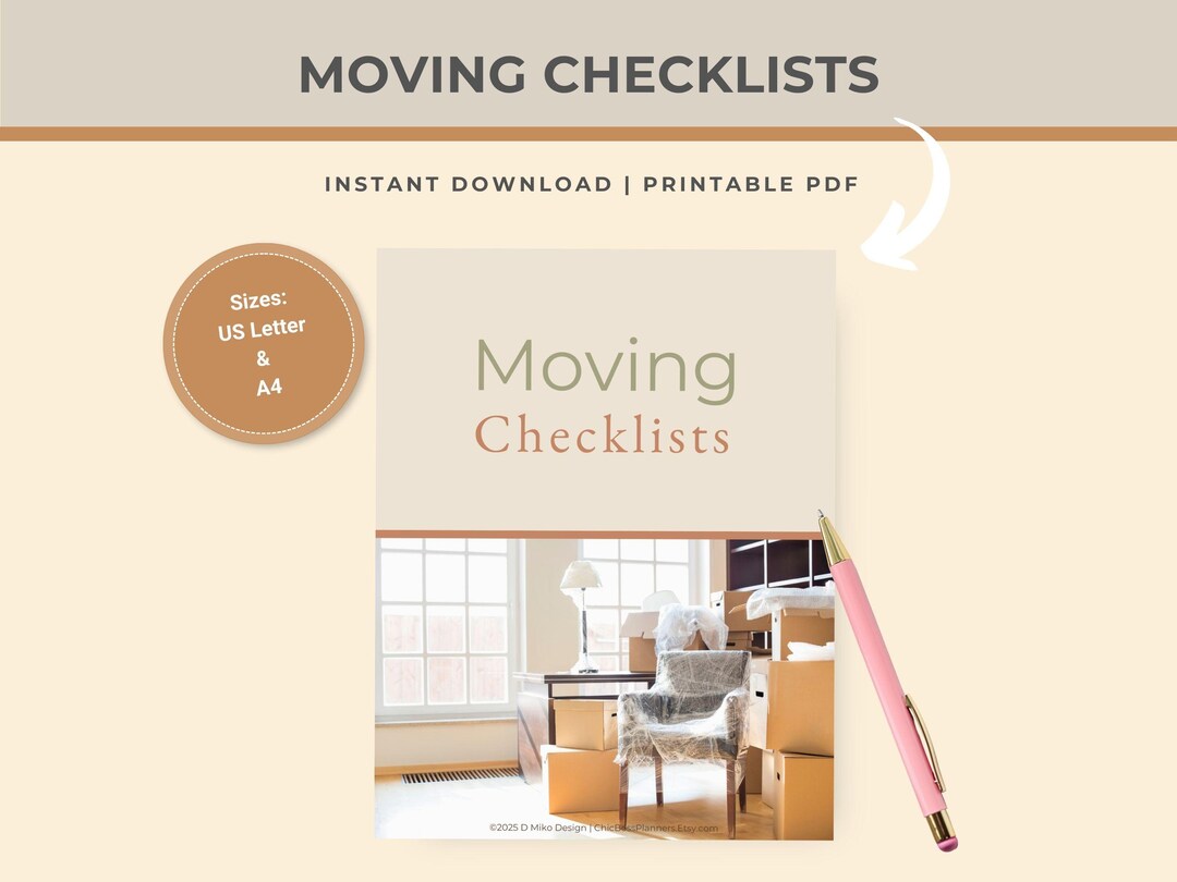 Moving Checklist Printable PDF First Apartment Essentials Home Packing ...