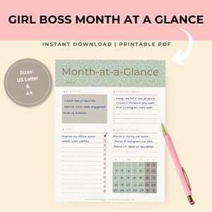 Business Planner Printable Monthly Calendar Goal Tracker Task System ...