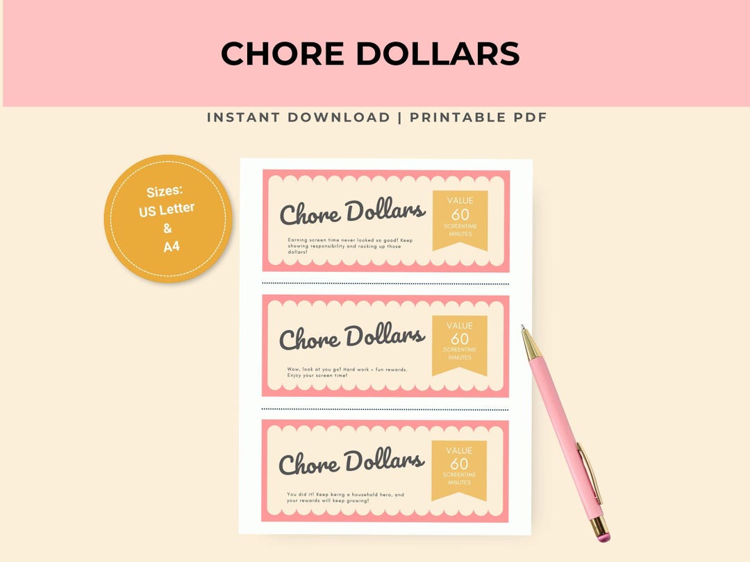 Pink & Gold Screen Time Reward Coupons, Chore System (digital Download ...