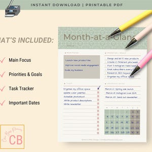 Business Planner Printable Monthly Calendar Goal Tracker Task System ...