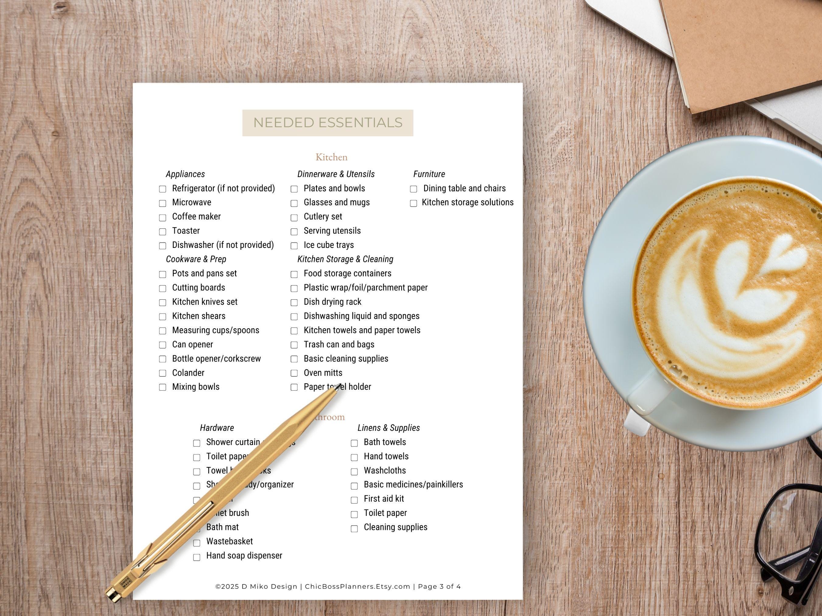 Moving Checklist Printable PDF First Apartment Essentials Home Packing ...