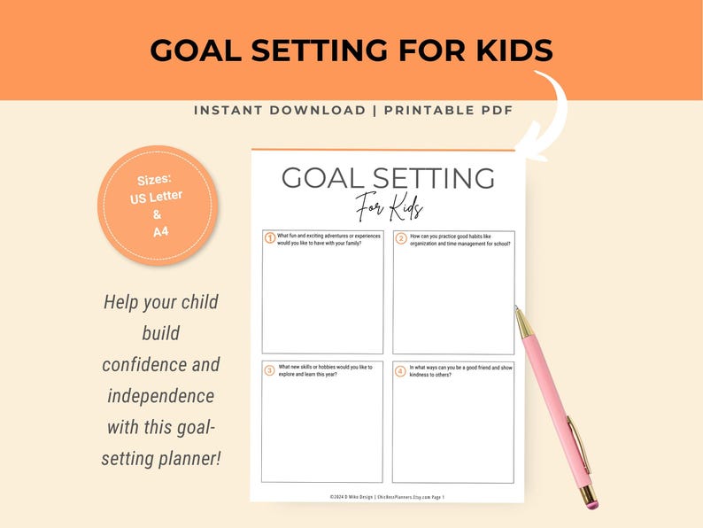Kids Goal Planner Printable Goal Setting Worksheet for Children Growth ...