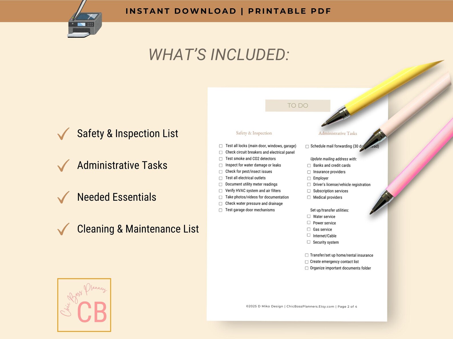 Moving Checklist Printable PDF First Apartment Essentials Home Packing ...